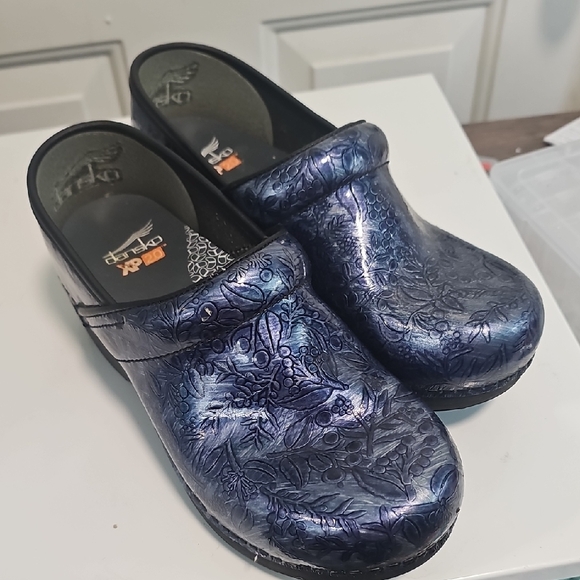 Dansko | Shoes | Dansko Metallic Blue Floral Clogs | Poshmark
